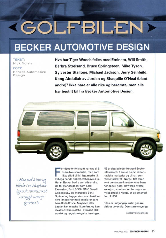 GOLFBILEN – Golf World Norge Magazine | Becker Automotive Design